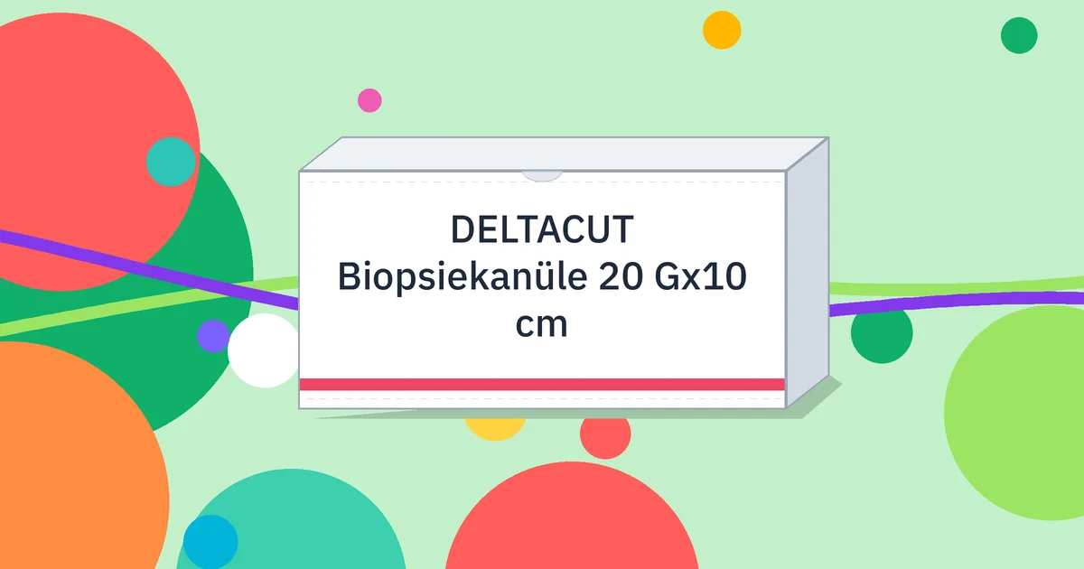 Symbolbild: Packung mit der Aufschrift DELTACUT Biopsiekanüle 20 Gx10 cm (PZN 06935950) – Verfügbarkeit und Bezug in Apotheken in Frankfurt am Main