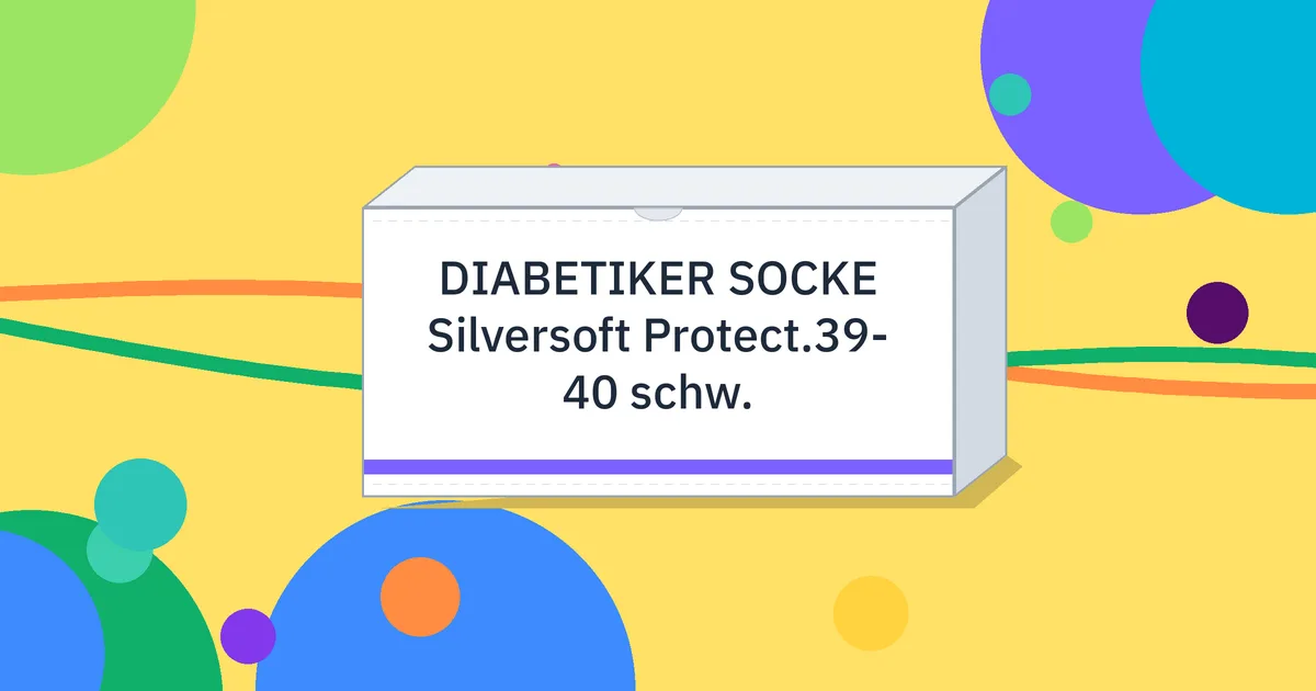 Symbolbild: Packung mit der Aufschrift DIABETIKER SOCKE Silversoft Protect.39-40 schw. (PZN 01301229) – Verfügbarkeit und Bezug in Apotheken in Frankfurt am Main