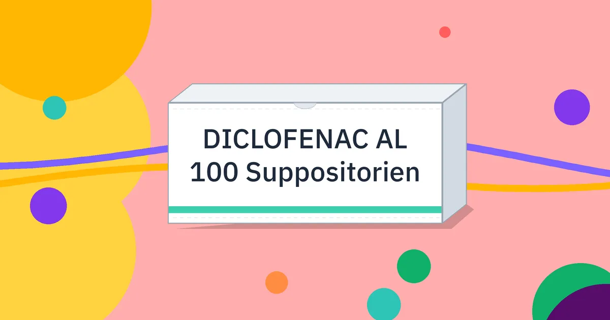 Symbolbild: Packung mit der Aufschrift DICLOFENAC AL 100 Suppositorien (PZN 04765656) – Verfügbarkeit und Bezug in Apotheken in Frankfurt am Main