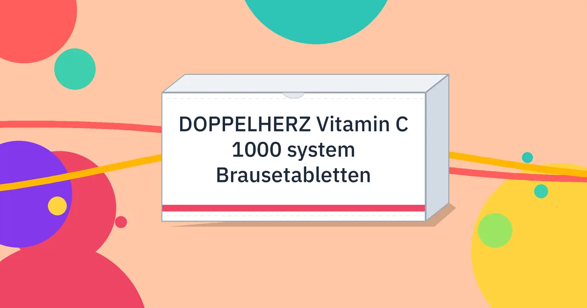 Symbolbild: Packung mit der Aufschrift DOPPELHERZ Vitamin C 1000 system Brausetabletten (PZN 16699976) – Verfügbarkeit und Bezug in Apotheken in Frankfurt am Main