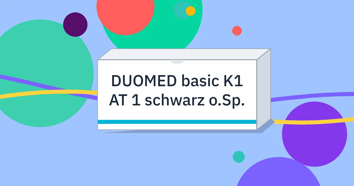Symbolbild: Packung mit der Aufschrift DUOMED basic K1 AT 1 schwarz o.Sp. (PZN 20902638) – Verfügbarkeit und Bezug in Apotheken in Frankfurt am Main