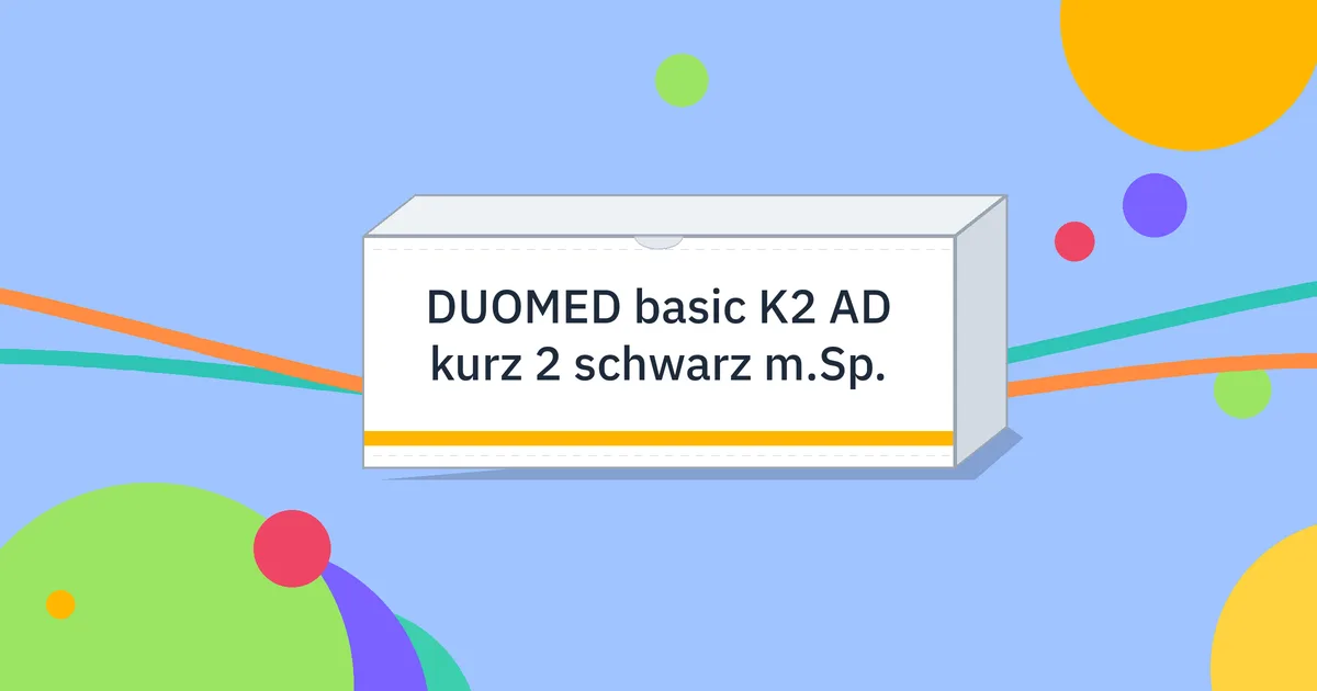 Symbolbild: Packung mit der Aufschrift DUOMED basic K2 AD kurz 2 schwarz m.Sp. (PZN 20907535) – Verfügbarkeit und Bezug in Apotheken in Frankfurt am Main