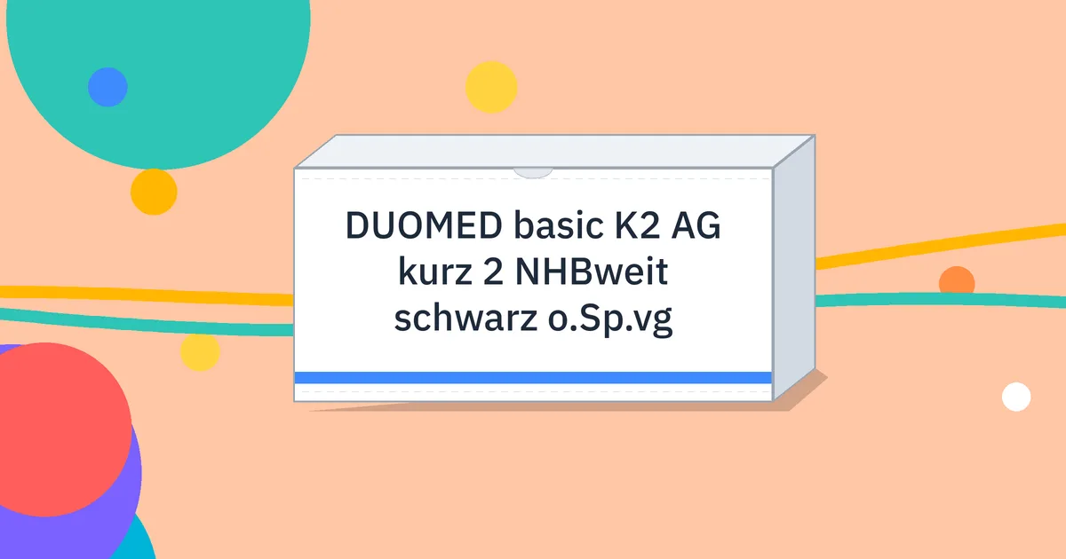 Symbolbild: Packung mit der Aufschrift DUOMED basic K2 AG kurz 2 NHBweit schwarz o.Sp.vg (PZN 20908463) – Verfügbarkeit und Bezug in Apotheken in Frankfurt am Main