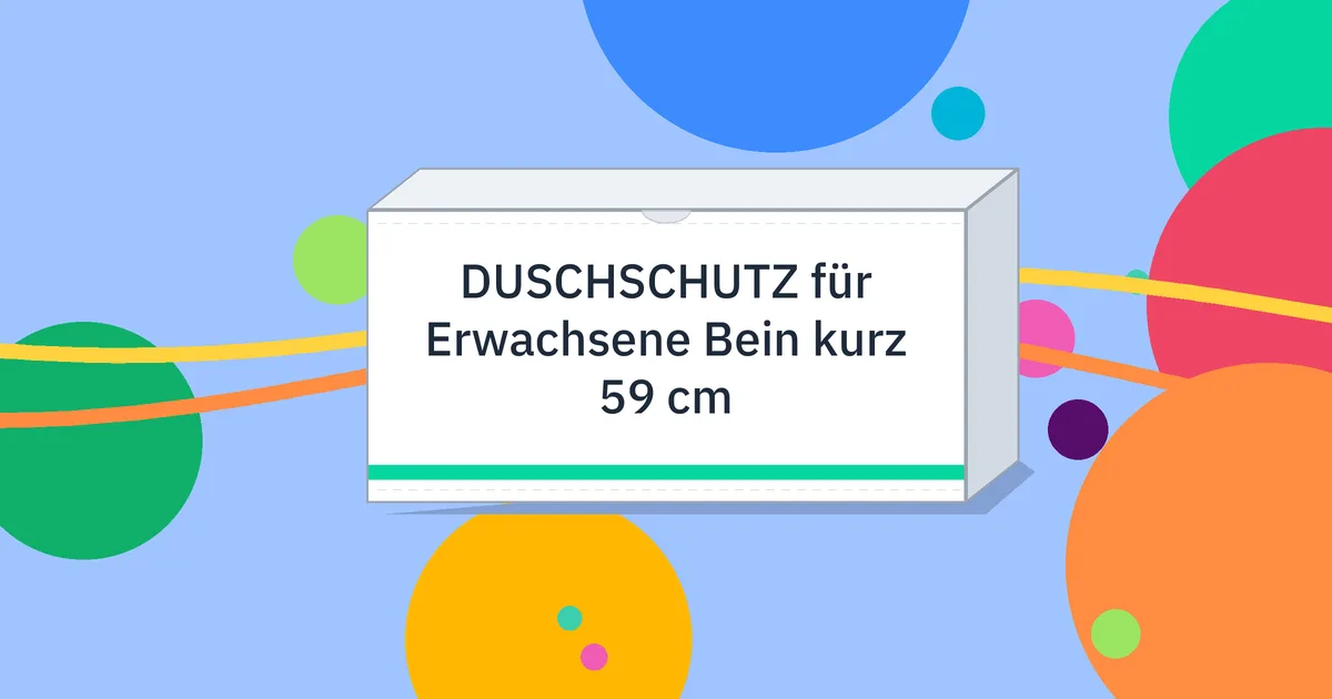 Symbolbild: Packung mit der Aufschrift DUSCHSCHUTZ für Erwachsene Bein kurz 59 cm (PZN 03429755) – Verfügbarkeit und Bezug in Apotheken in Frankfurt am Main
