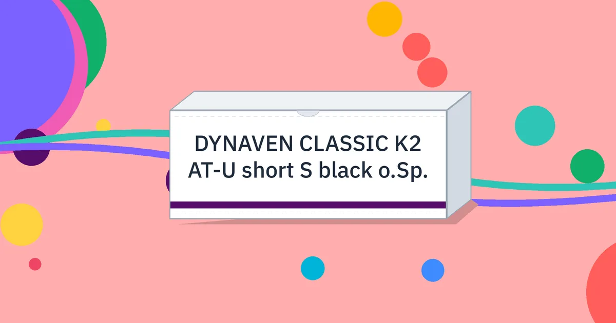 Symbolbild: Packung mit der Aufschrift DYNAVEN CLASSIC K2 AT-U short S black o.Sp. (PZN 18419449) – Verfügbarkeit und Bezug in Apotheken in Frankfurt am Main