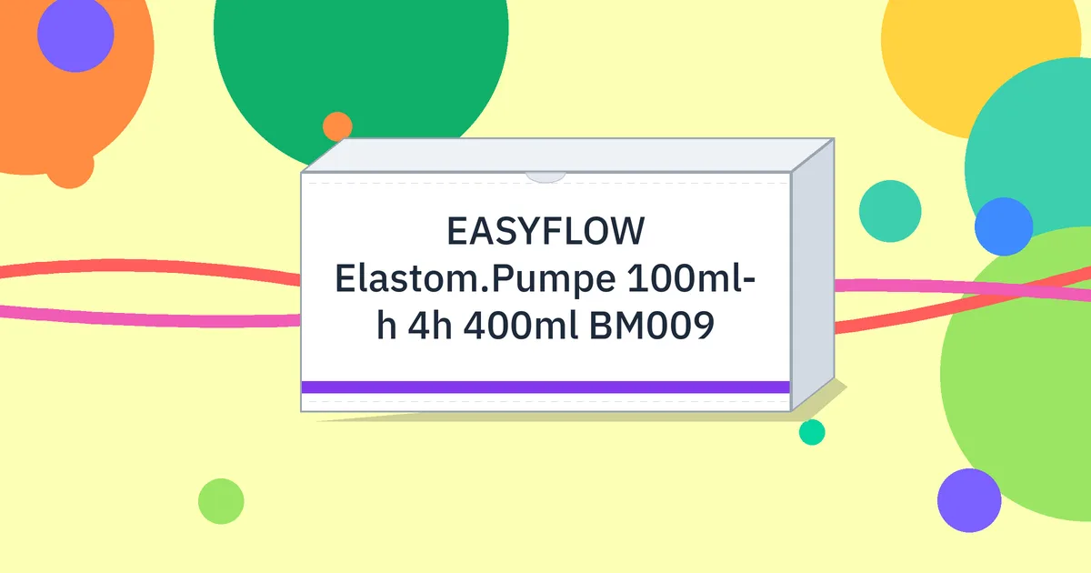 Symbolbild: Packung mit der Aufschrift EASYFLOW Elastom.Pumpe 100ml-h 4h 400ml BM009 (PZN 19774247) – Verfügbarkeit und Bezug in Apotheken in Frankfurt am Main