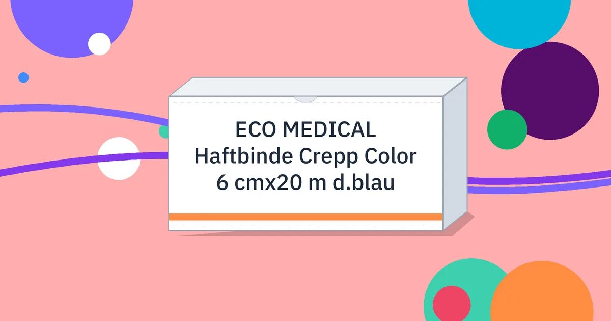 Symbolbild: Packung mit der Aufschrift ECO MEDICAL Haftbinde Crepp Color 6 cmx20 m d.blau (PZN 01322852) – Verfügbarkeit und Bezug in Apotheken in Frankfurt am Main