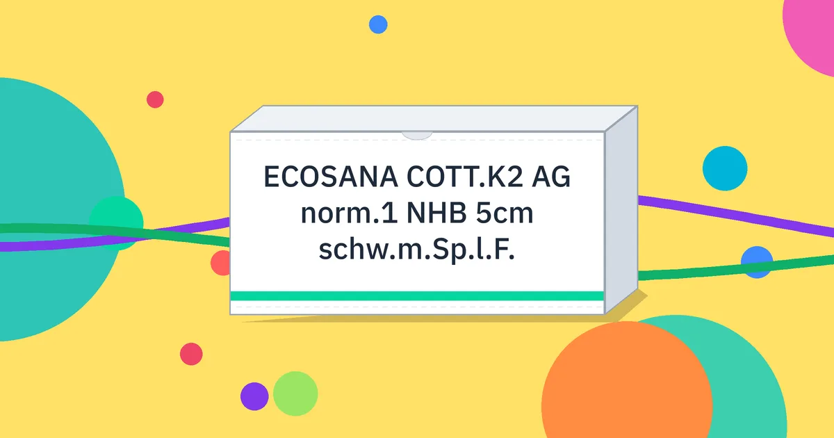Symbolbild: Packung mit der Aufschrift ECOSANA COTT.K2 AG norm.1 NHB 5cm schw.m.Sp.l.F. (PZN 16948439) – Verfügbarkeit und Bezug in Apotheken in Frankfurt am Main