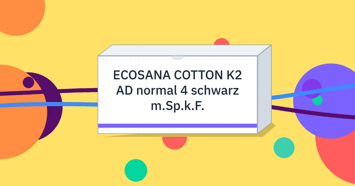 Symbolbild: Packung mit der Aufschrift ECOSANA COTTON K2 AD normal 4 schwarz m.Sp.k.F. (PZN 16947724) – Verfügbarkeit und Bezug in Apotheken in Frankfurt am Main