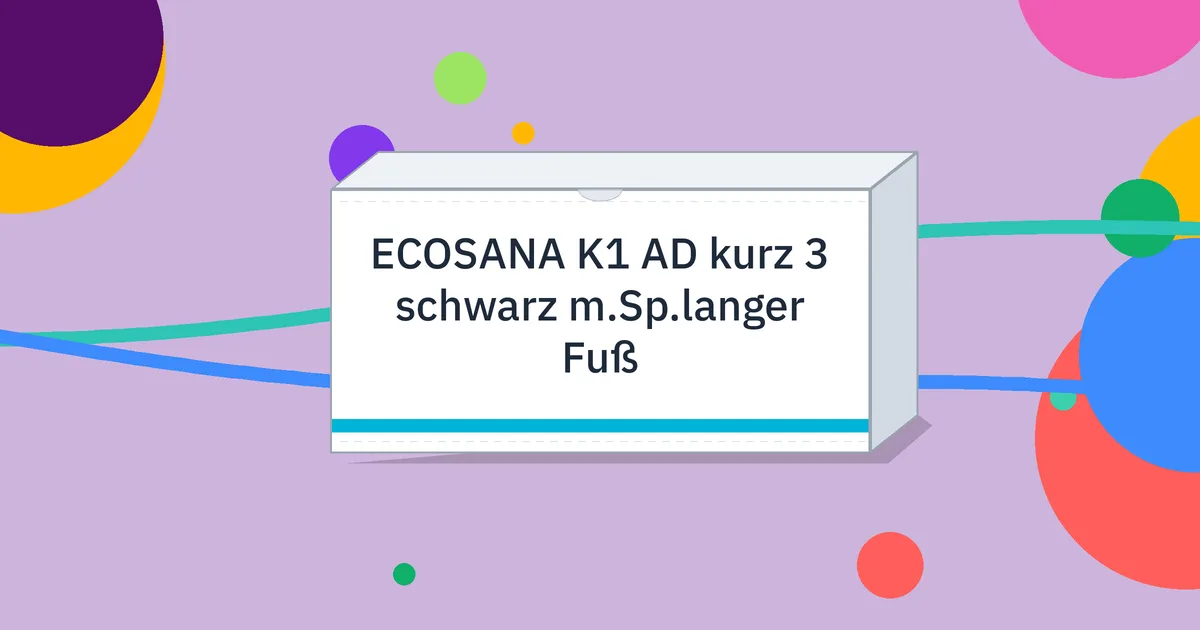 Symbolbild: Packung mit der Aufschrift ECOSANA K1 AD kurz 3 schwarz m.Sp.langer Fuß (PZN 04724634) – Verfügbarkeit und Bezug in Apotheken in Frankfurt am Main
