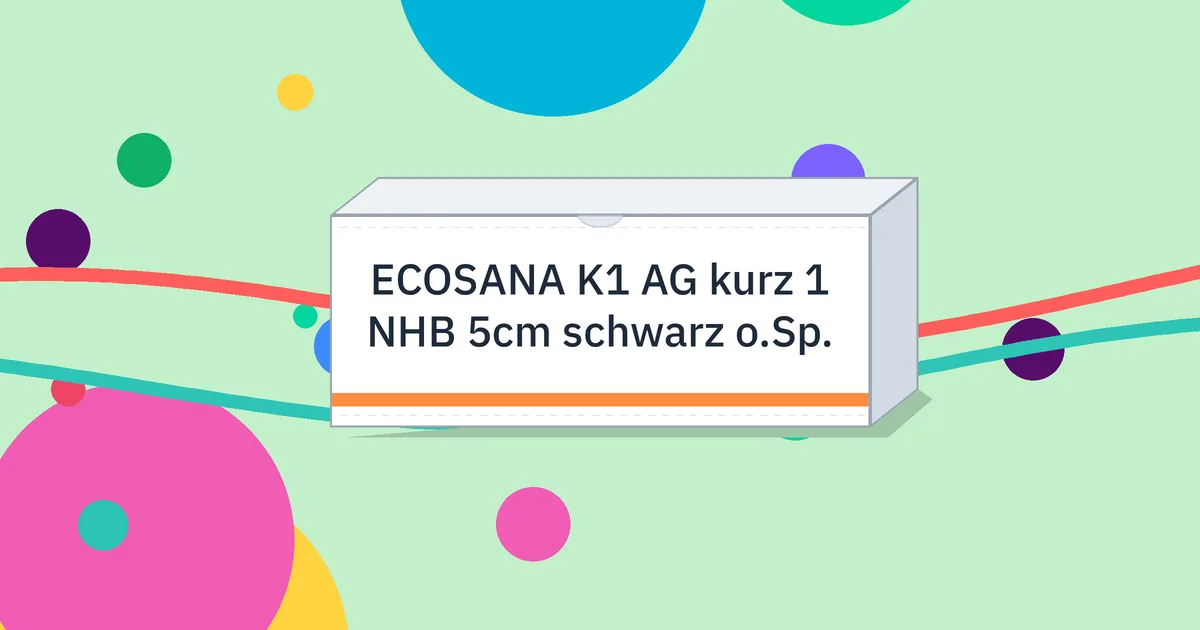 Symbolbild: Packung mit der Aufschrift ECOSANA K1 AG kurz 1 NHB 5cm schwarz o.Sp. (PZN 04725645) – Verfügbarkeit und Bezug in Apotheken in Frankfurt am Main
