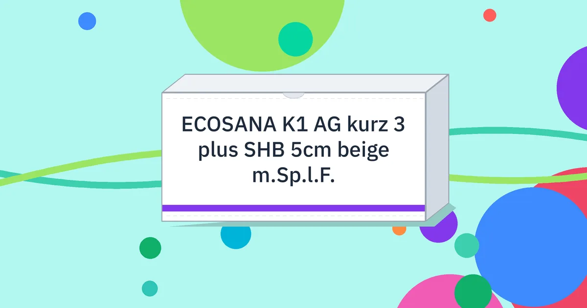 Symbolbild: Packung mit der Aufschrift ECOSANA K1 AG kurz 3 plus SHB 5cm beige m.Sp.l.F. (PZN 04727667) – Verfügbarkeit und Bezug in Apotheken in Frankfurt am Main