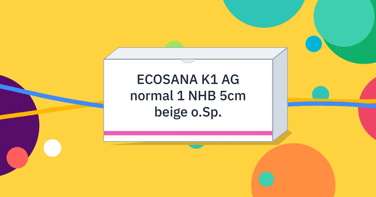 Symbolbild: Packung mit der Aufschrift ECOSANA K1 AG normal 1 NHB 5cm beige o.Sp. (PZN 04725846) – Verfügbarkeit und Bezug in Apotheken in Frankfurt am Main