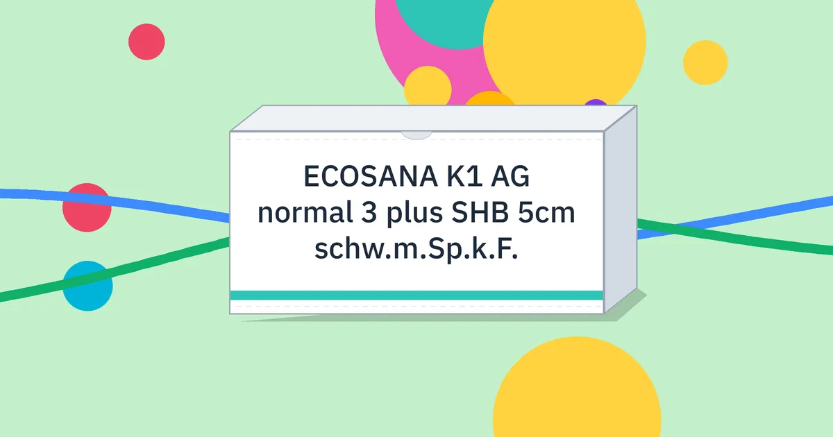 Symbolbild: Packung mit der Aufschrift ECOSANA K1 AG normal 3 plus SHB 5cm schw.m.Sp.k.F. (PZN 04727319) – Verfügbarkeit und Bezug in Apotheken in Frankfurt am Main