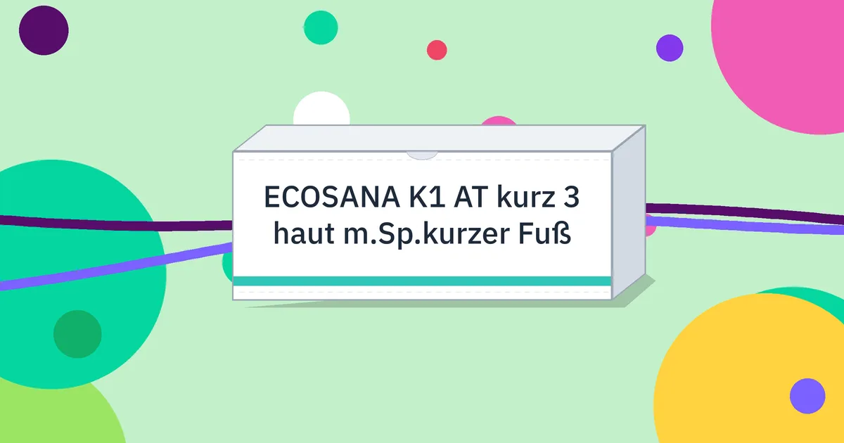 Symbolbild: Packung mit der Aufschrift ECOSANA K1 AT kurz 3 haut m.Sp.kurzer Fuß (PZN 04731692) – Verfügbarkeit und Bezug in Apotheken in Frankfurt am Main
