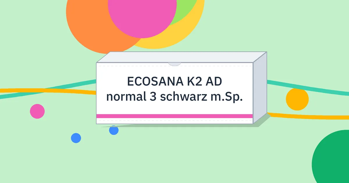Symbolbild: Packung mit der Aufschrift ECOSANA K2 AD normal 3 schwarz m.Sp. (PZN 01340264) – Verfügbarkeit und Bezug in Apotheken in Frankfurt am Main