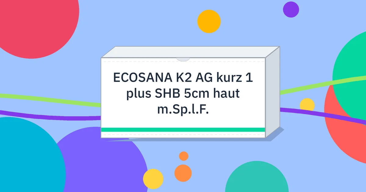 Symbolbild: Packung mit der Aufschrift ECOSANA K2 AG kurz 1 plus SHB 5cm haut m.Sp.l.F. (PZN 10955616) – Verfügbarkeit und Bezug in Apotheken in Frankfurt am Main