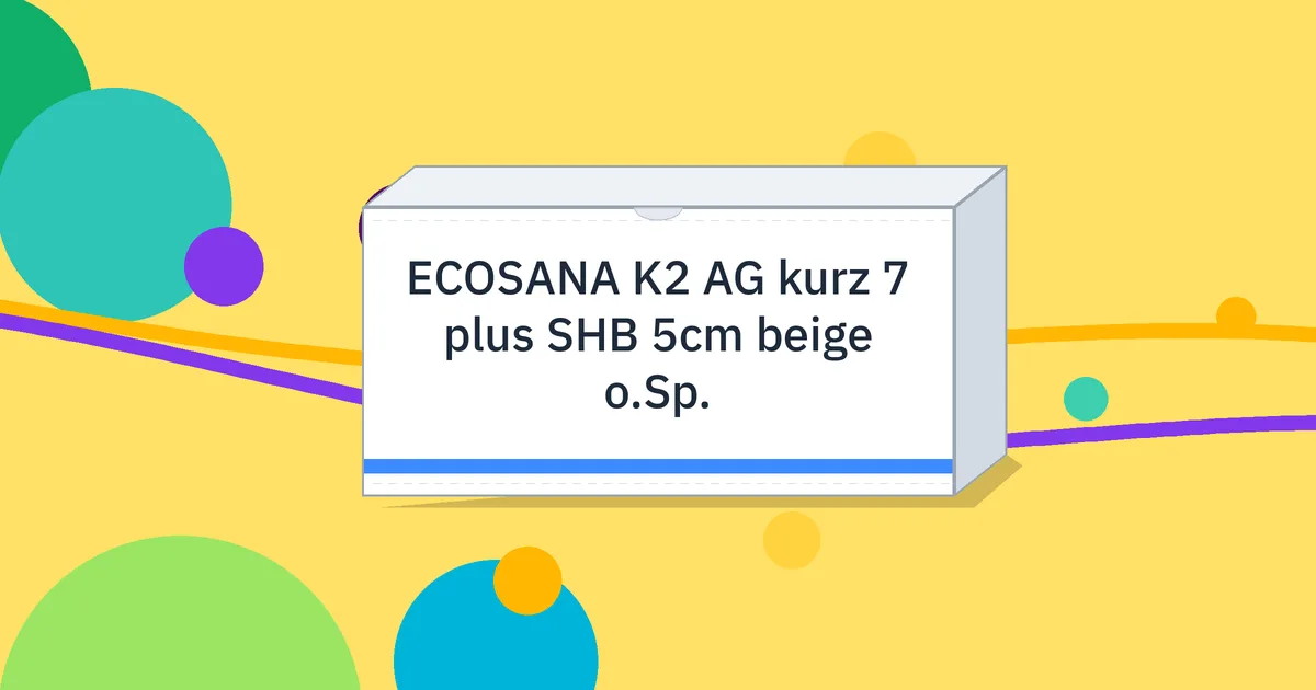 Symbolbild: Packung mit der Aufschrift ECOSANA K2 AG kurz 7 plus SHB 5cm beige o.Sp. (PZN 01531030) – Verfügbarkeit und Bezug in Apotheken in Frankfurt am Main