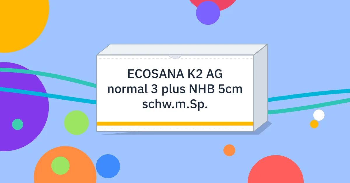 Symbolbild: Packung mit der Aufschrift ECOSANA K2 AG normal 3 plus NHB 5cm schw.m.Sp. (PZN 01412006) – Verfügbarkeit und Bezug in Apotheken in Frankfurt am Main