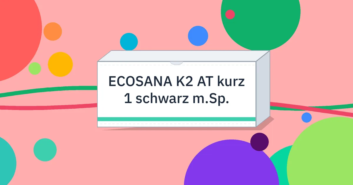 Symbolbild: Packung mit der Aufschrift ECOSANA K2 AT kurz 1 schwarz m.Sp. (PZN 01534927) – Verfügbarkeit und Bezug in Apotheken in Frankfurt am Main