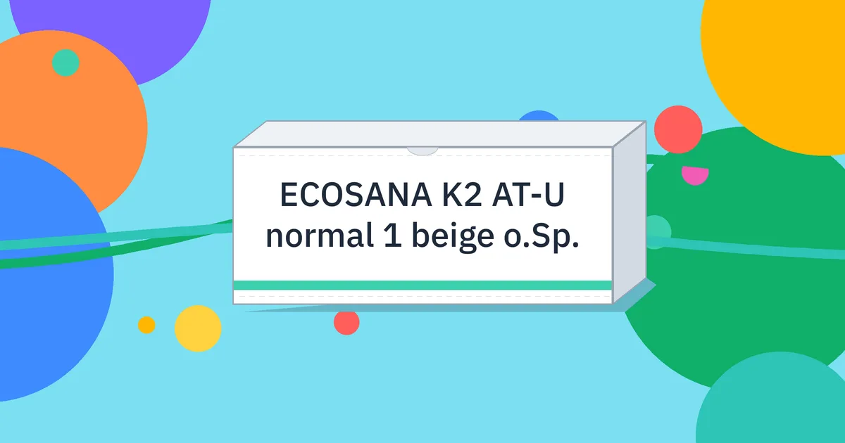 Symbolbild: Packung mit der Aufschrift ECOSANA K2 AT-U normal 1 beige o.Sp. (PZN 01566318) – Verfügbarkeit und Bezug in Apotheken in Frankfurt am Main