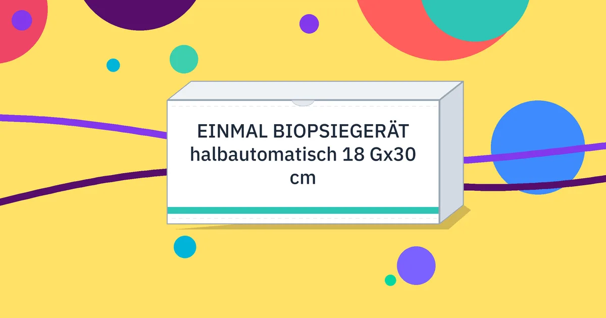 Symbolbild: Packung mit der Aufschrift EINMAL BIOPSIEGERÄT halbautomatisch 18 Gx30 cm (PZN 11105340) – Verfügbarkeit und Bezug in Apotheken in Frankfurt am Main