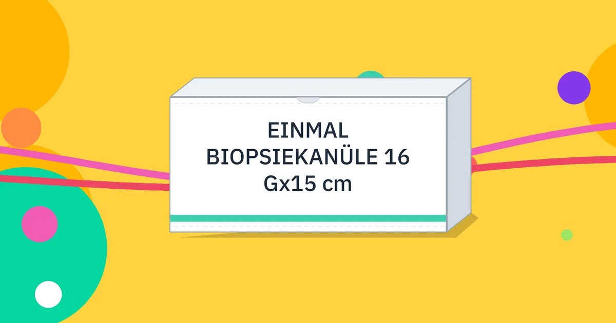 Symbolbild: Packung mit der Aufschrift EINMAL BIOPSIEKANÜLE 16 Gx15 cm (PZN 12503367) – Verfügbarkeit und Bezug in Apotheken in Frankfurt am Main