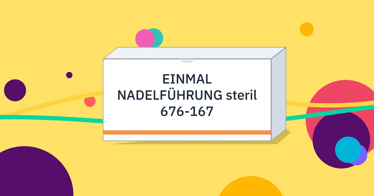 Symbolbild: Packung mit der Aufschrift EINMAL NADELFÜHRUNG steril 676-167 (PZN 15865071) – Verfügbarkeit und Bezug in Apotheken in Frankfurt am Main