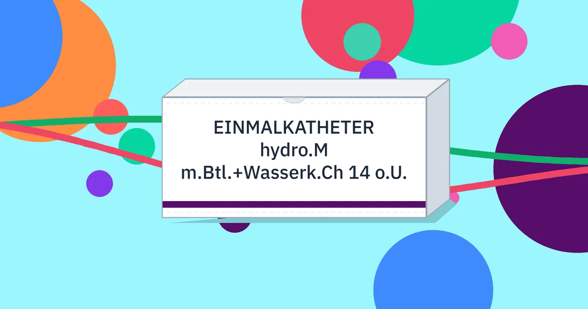 Symbolbild: Packung mit der Aufschrift EINMALKATHETER hydro.M m.Btl.+Wasserk.Ch 14 o.U. (PZN 06875490) – Verfügbarkeit und Bezug in Apotheken in Frankfurt am Main