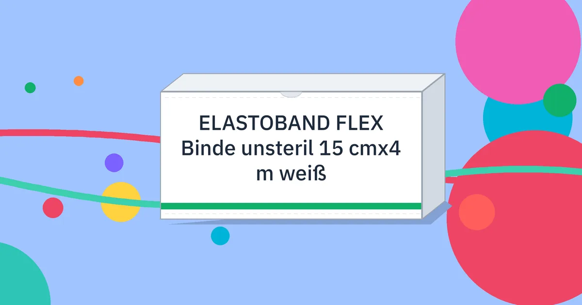 Symbolbild: Packung mit der Aufschrift ELASTOBAND FLEX Binde unsteril 15 cmx4 m weiß (PZN 19388923) – Verfügbarkeit und Bezug in Apotheken in Frankfurt am Main