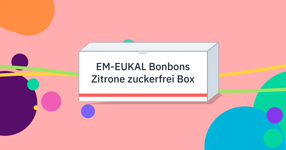 Symbolbild: Packung mit der Aufschrift EM-EUKAL Bonbons Zitrone zuckerfrei Box (PZN 15877660) – Verfügbarkeit und Bezug in Apotheken in Frankfurt am Main
