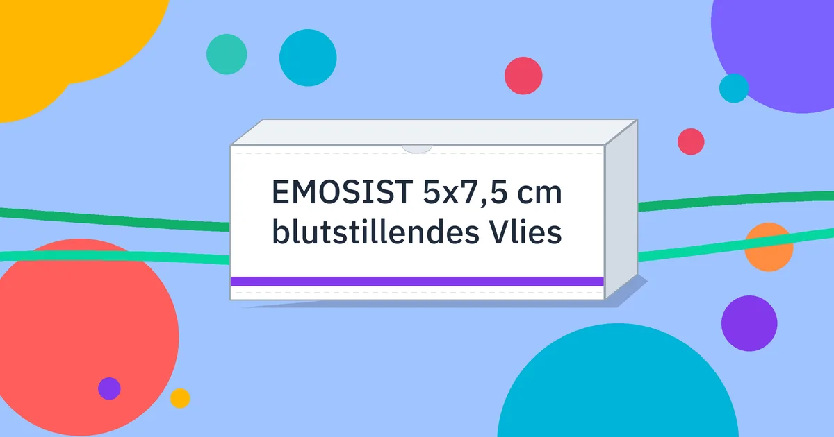 Symbolbild: Packung mit der Aufschrift EMOSIST 5x7,5 cm blutstillendes Vlies (PZN 12425325) – Verfügbarkeit und Bezug in Apotheken in Frankfurt am Main