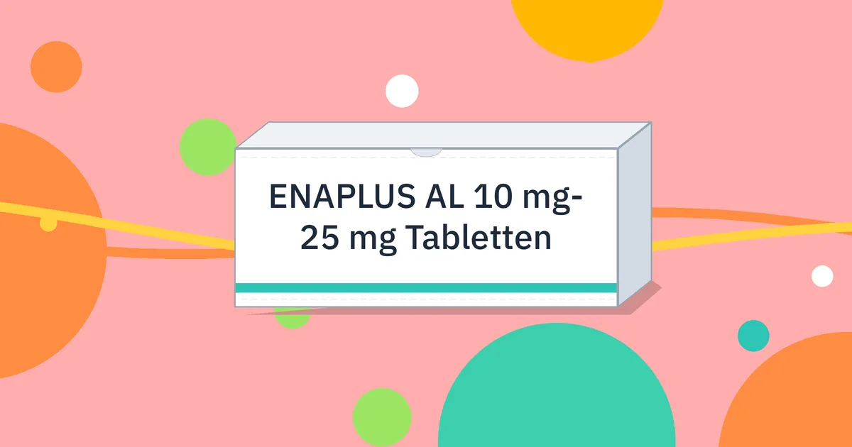 Symbolbild: Packung mit der Aufschrift ENAPLUS AL 10 mg-25 mg Tabletten (PZN 02951277) – Verfügbarkeit und Bezug in Apotheken in Frankfurt am Main