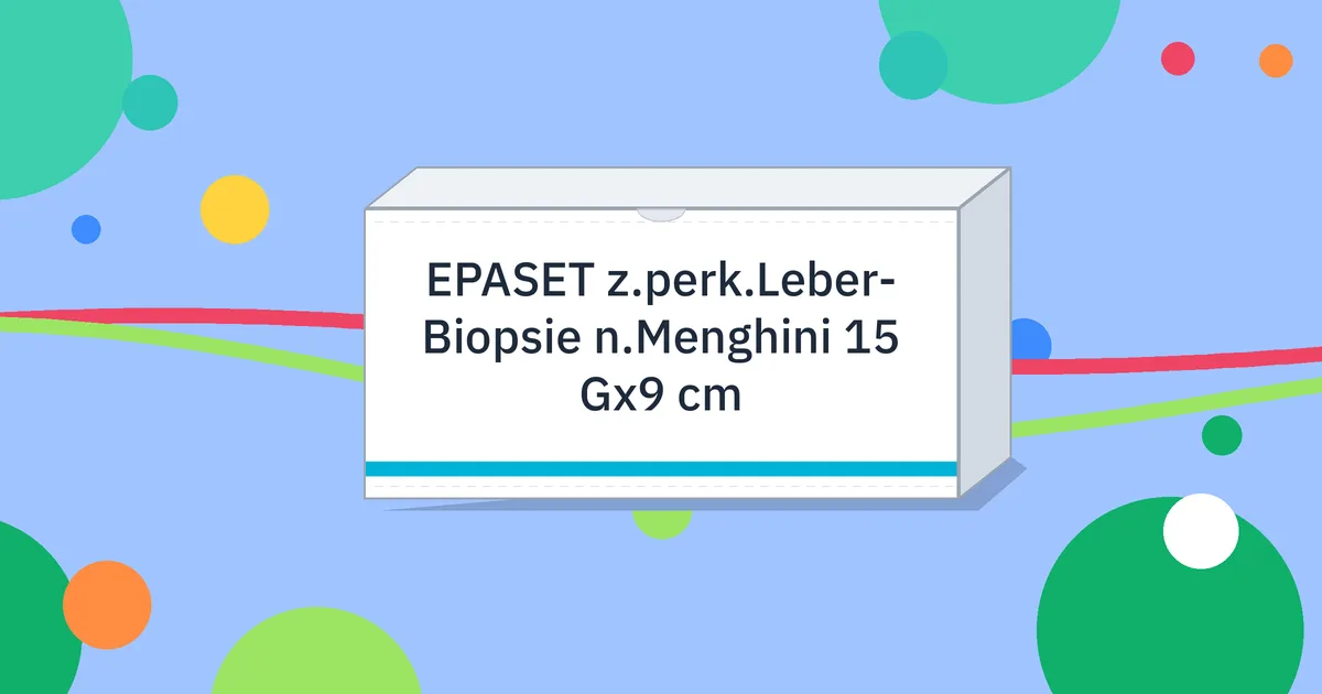 Symbolbild: Packung mit der Aufschrift EPASET z.perk.Leber-Biopsie n.Menghini 15 Gx9 cm (PZN 16362113) – Verfügbarkeit und Bezug in Apotheken in Frankfurt am Main