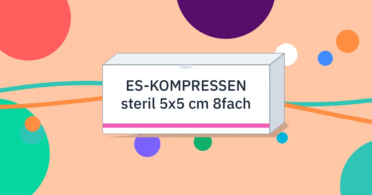 Symbolbild: Packung mit der Aufschrift ES-KOMPRESSEN steril 5x5 cm 8fach (PZN 10189955) – Verfügbarkeit und Bezug in Apotheken in Frankfurt am Main