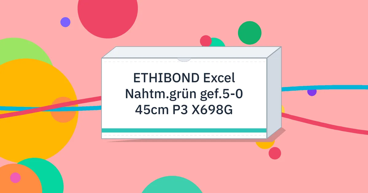 Symbolbild: Packung mit der Aufschrift ETHIBOND Excel Nahtm.grün gef.5-0 45cm P3 X698G (PZN 16249919) – Verfügbarkeit und Bezug in Apotheken in Frankfurt am Main