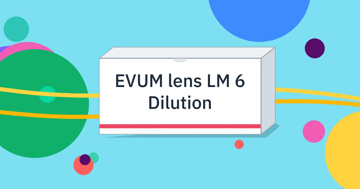 Symbolbild: Packung mit der Aufschrift EVUM lens LM 6 Dilution (PZN 13485045) – Verfügbarkeit und Bezug in Apotheken in Frankfurt am Main