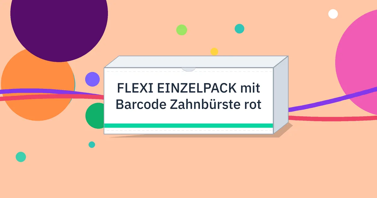 Symbolbild: Packung mit der Aufschrift FLEXI EINZELPACK mit Barcode Zahnbürste rot (PZN 11124308) – Verfügbarkeit und Bezug in Apotheken in Frankfurt am Main
