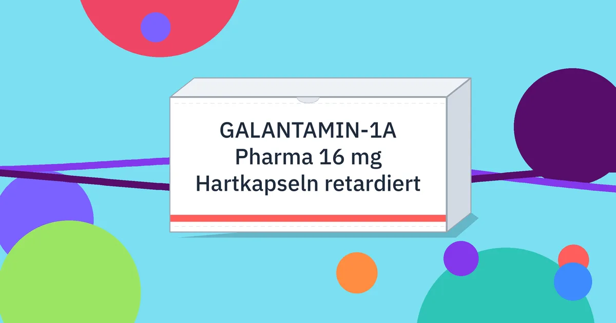Symbolbild: Packung mit der Aufschrift GALANTAMIN-1A Pharma 16 mg Hartkapseln retardiert (PZN 09426752) – Verfügbarkeit und Bezug in Apotheken in Frankfurt am Main