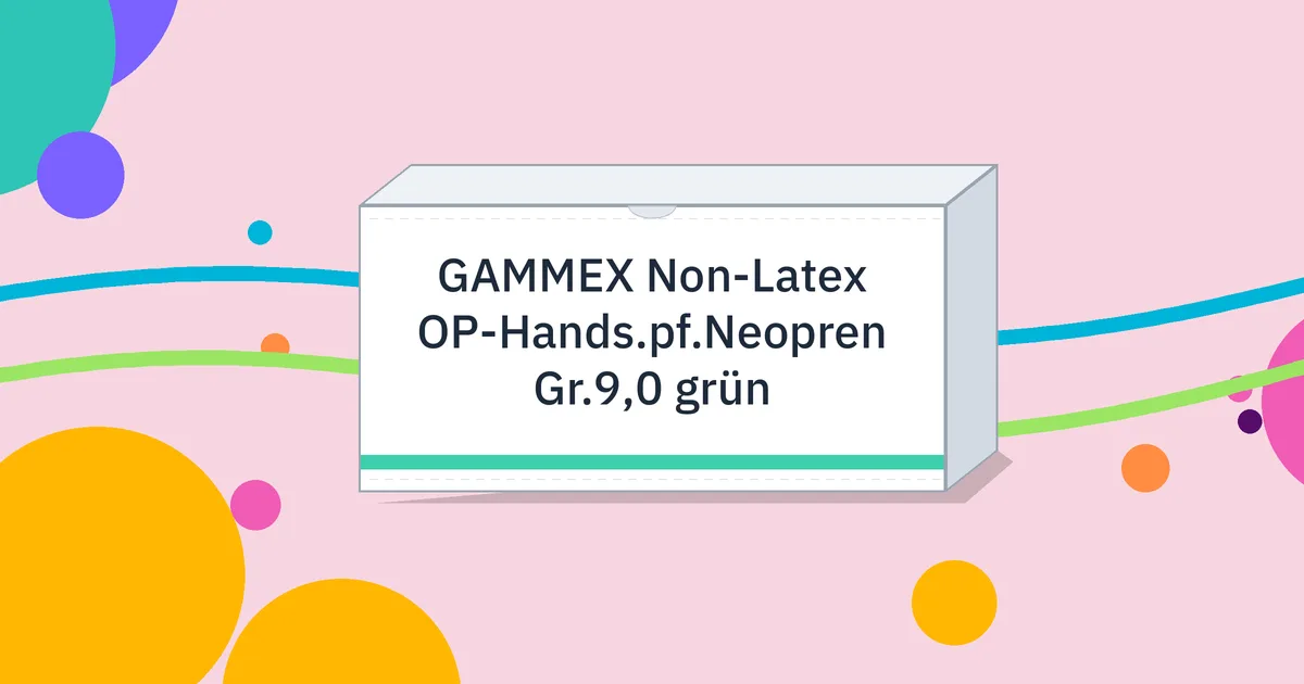 Symbolbild: Packung mit der Aufschrift GAMMEX Non-Latex OP-Hands.pf.Neopren Gr.9,0 grün (PZN 11237900) – Verfügbarkeit und Bezug in Apotheken in Frankfurt am Main