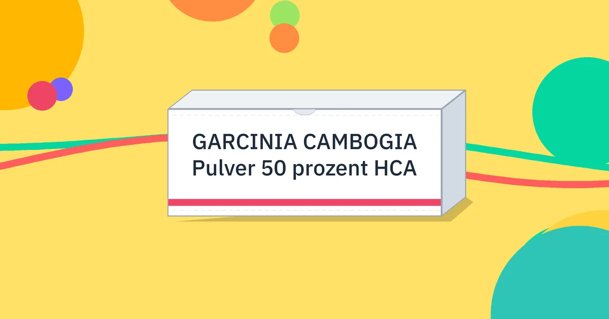 Symbolbild: Packung mit der Aufschrift GARCINIA CAMBOGIA Pulver 50 prozent HCA (PZN 19151262) – Verfügbarkeit und Bezug in Apotheken in Frankfurt am Main