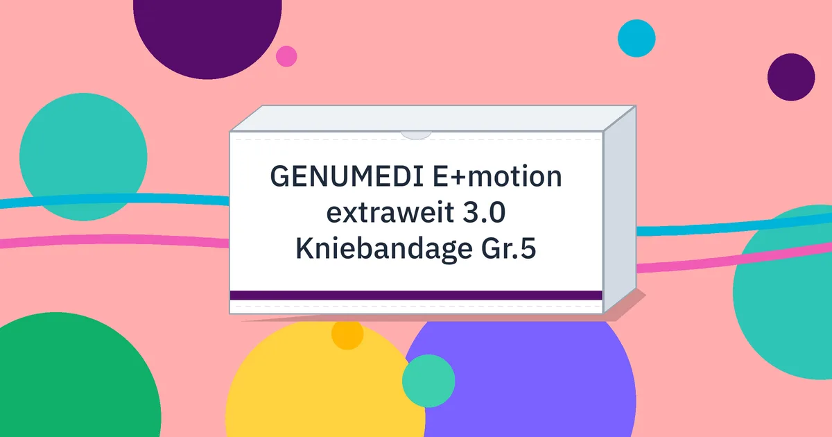 Symbolbild: Packung mit der Aufschrift GENUMEDI E+motion extraweit 3.0 Kniebandage Gr.5 (PZN 19369883) – Verfügbarkeit und Bezug in Apotheken in Frankfurt am Main