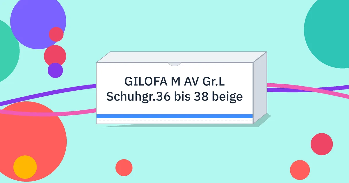Symbolbild: Packung mit der Aufschrift GILOFA M AV Gr.L Schuhgr.36 bis 38 beige (PZN 16726526) – Verfügbarkeit und Bezug in Apotheken in Frankfurt am Main