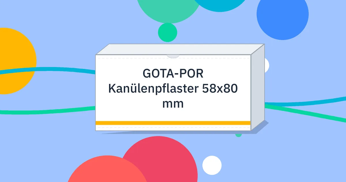 Symbolbild: Packung mit der Aufschrift GOTA-POR Kanülenpflaster 58x80 mm (PZN 04473729) – Verfügbarkeit und Bezug in Apotheken in Frankfurt am Main