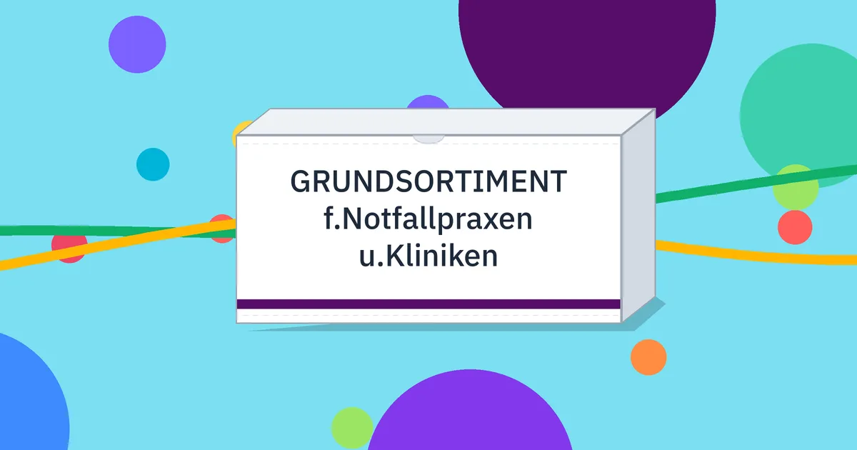 Symbolbild: Packung mit der Aufschrift GRUNDSORTIMENT f.Notfallpraxen u.Kliniken (PZN 07785524) – Verfügbarkeit und Bezug in Apotheken in Frankfurt am Main