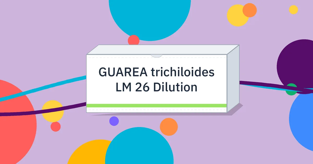 Symbolbild: Packung mit der Aufschrift GUAREA trichiloides LM 26 Dilution (PZN 13548573) – Verfügbarkeit und Bezug in Apotheken in Frankfurt am Main