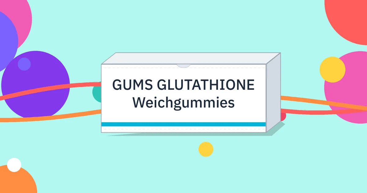 Symbolbild: Packung mit der Aufschrift GUMS GLUTATHIONE Weichgummies (PZN 18892163) – Verfügbarkeit und Bezug in Apotheken in Frankfurt am Main