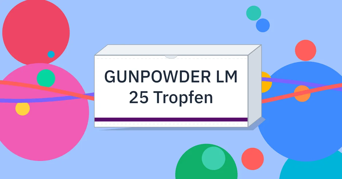 Symbolbild: Packung mit der Aufschrift GUNPOWDER LM 25 Tropfen (PZN 15823782) – Verfügbarkeit und Bezug in Apotheken in Frankfurt am Main
