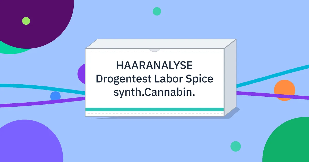 Symbolbild: Packung mit der Aufschrift HAARANALYSE Drogentest Labor Spice synth.Cannabin. (PZN 18803001) – Verfügbarkeit und Bezug in Apotheken in Frankfurt am Main