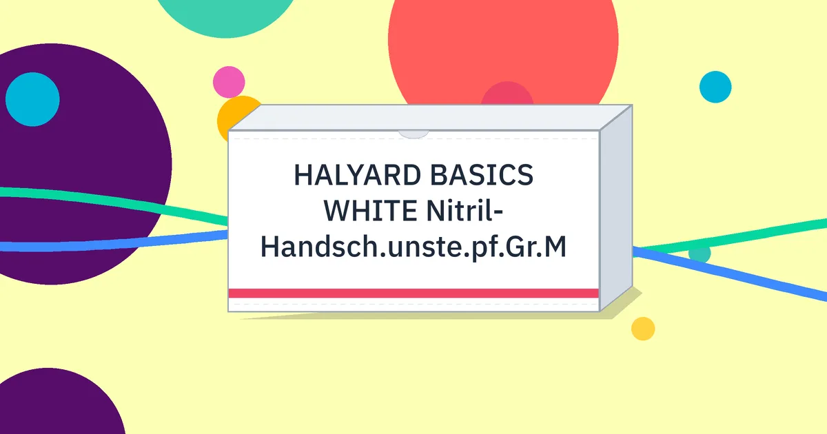 Symbolbild: Packung mit der Aufschrift HALYARD BASICS WHITE Nitril-Handsch.unste.pf.Gr.M (PZN 12608497) – Verfügbarkeit und Bezug in Apotheken in Frankfurt am Main